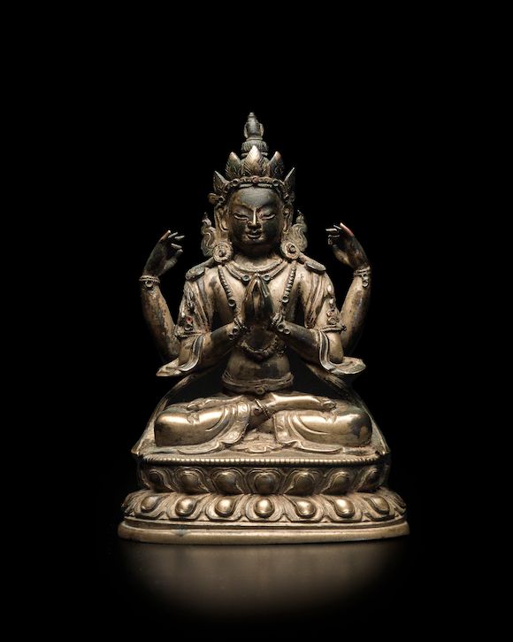 Bonhams : A gilt copper alloy figure of Avalokiteshvara Shadakshari ...