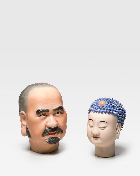 Bonhams : Two painted biscuit heads Attributed to Zeng Longsheng (1901 ...