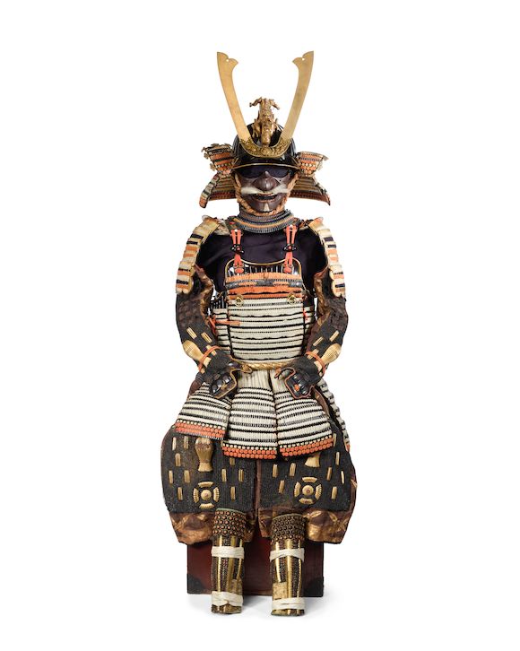 Bonhams : A fine white-laced gold and black lacquer armor Edo period ...