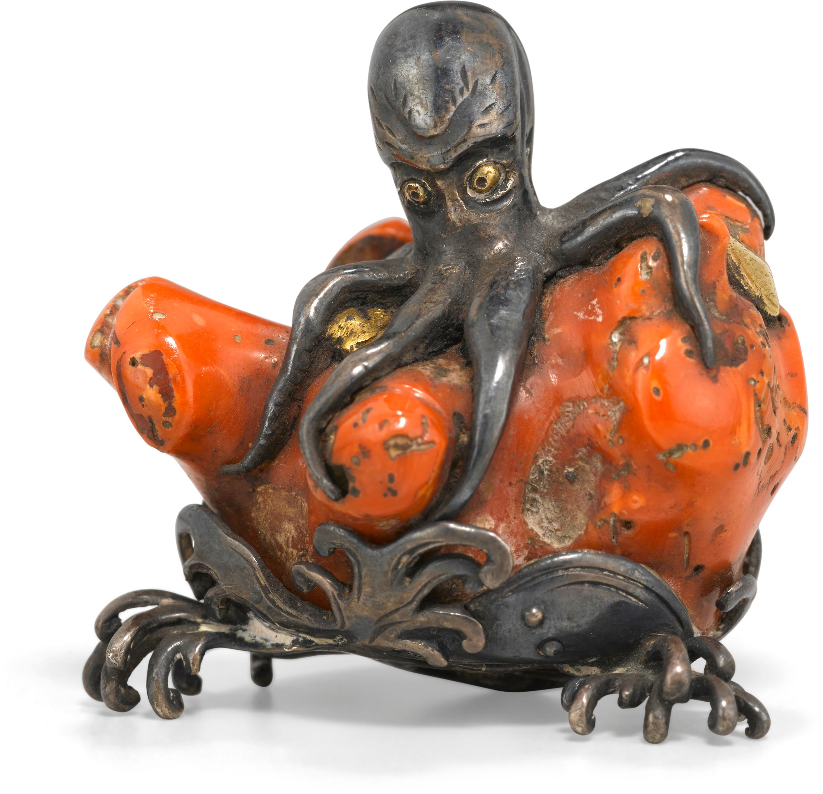 Bonhams : A coral and silver netsuke Edo period/Meiji era, 19th century