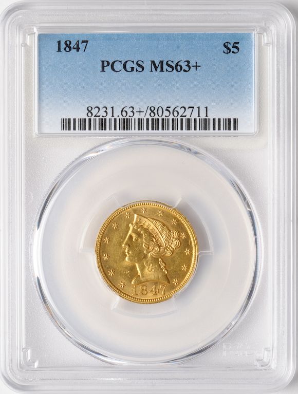 Bonhams : 1847 5 MS63+ PCGS The 1847 is the most frequently encountered half eagle from the ...