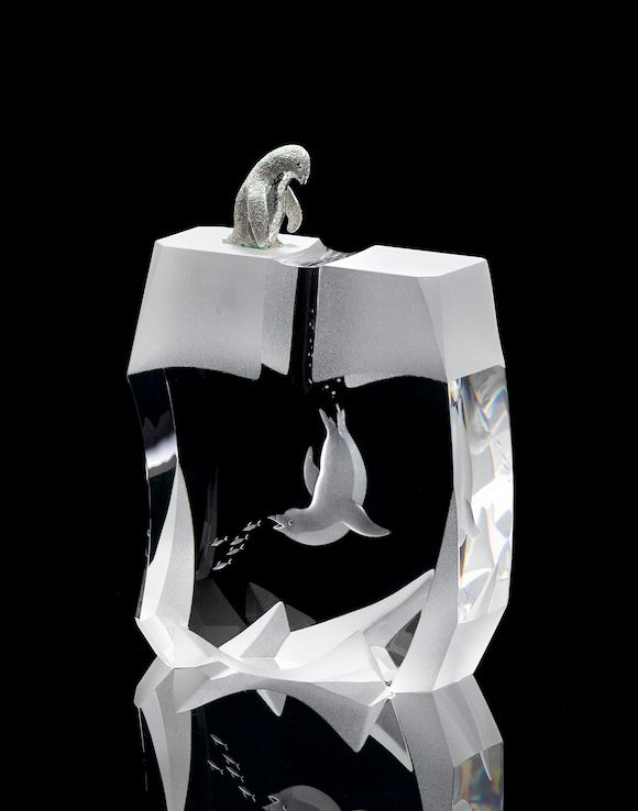 Bonhams : A Steuben engraved glass and sterling silver sculpture: Ice ...