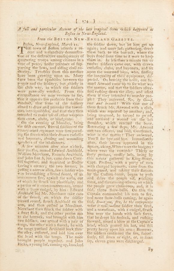 Bonhams : REVOLUTIONARY WAR: BOSTON MASSACRE. The Oxford Magazine; for ...