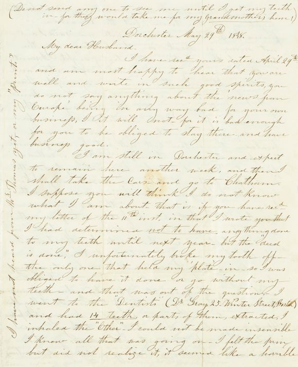 Bonhams : ANESTHESIA AND DENTISTRY: ALS of Sarah M Gordon, 3 pp recto ...