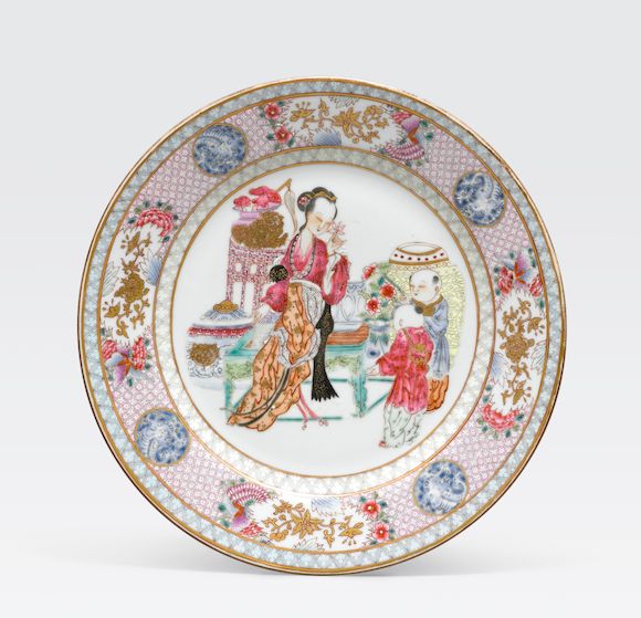 Bonhams : A famille rose enameled 'ruby-back' dish 18th century