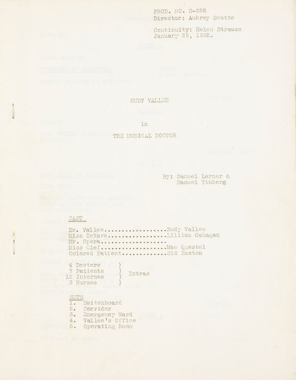 Bonhams : A screenplay of the Rudy Vallee film, The Musical Doctor