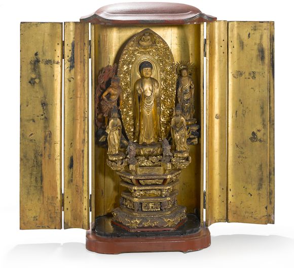 Bonhams : A large portable Buddhist shrine (zushi) Edo period/Meiji era ...