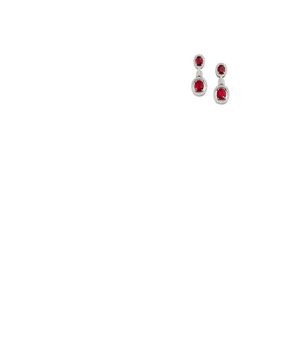 Bonhams : A pair of ruby and diamond ear pendants, William Goldberg