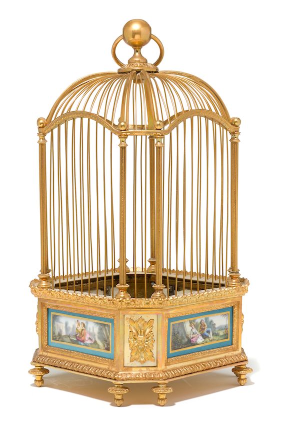 Bonhams : A Continental porcelain mounted gilt bronze bird cage 20th ...