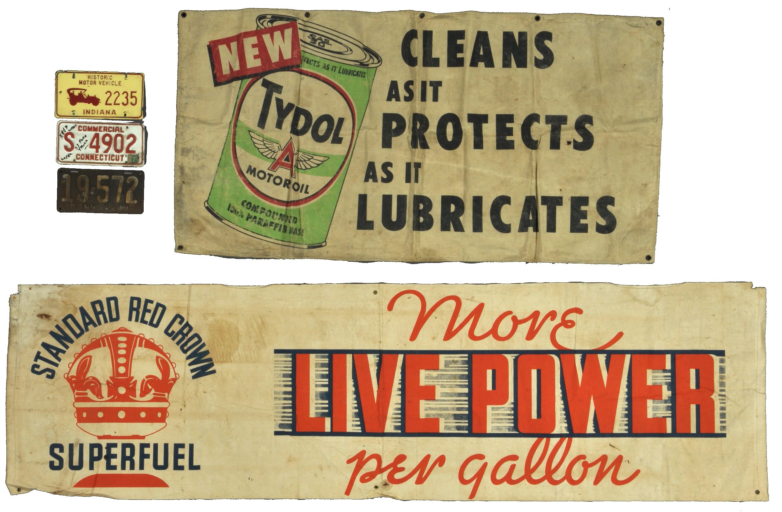 Bonhams Cars : Assortment of Automotive effects, banners and license plates