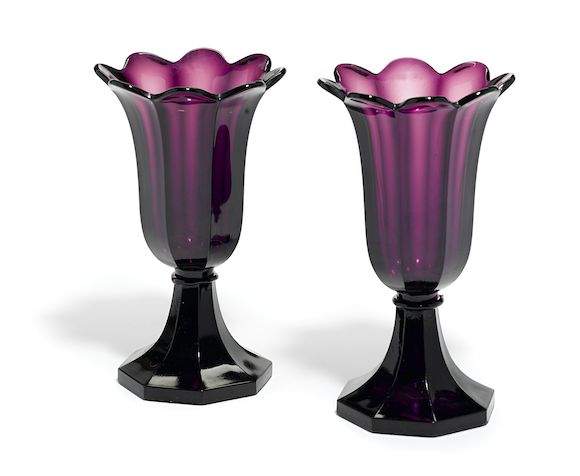Bonhams : A fine pair of American amethyst color flint glass tulip ...