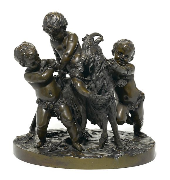 Bonhams : A French patinated bronze figural group of cherubs and a goat ...