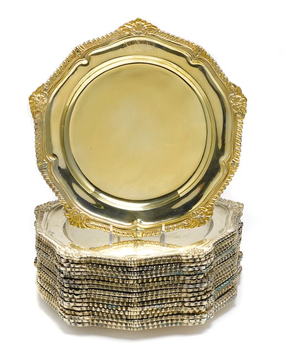 Bonhams : A SET OF EIGHTEEN GEORGE III STYLE STERLING SILVER-GILT ...
