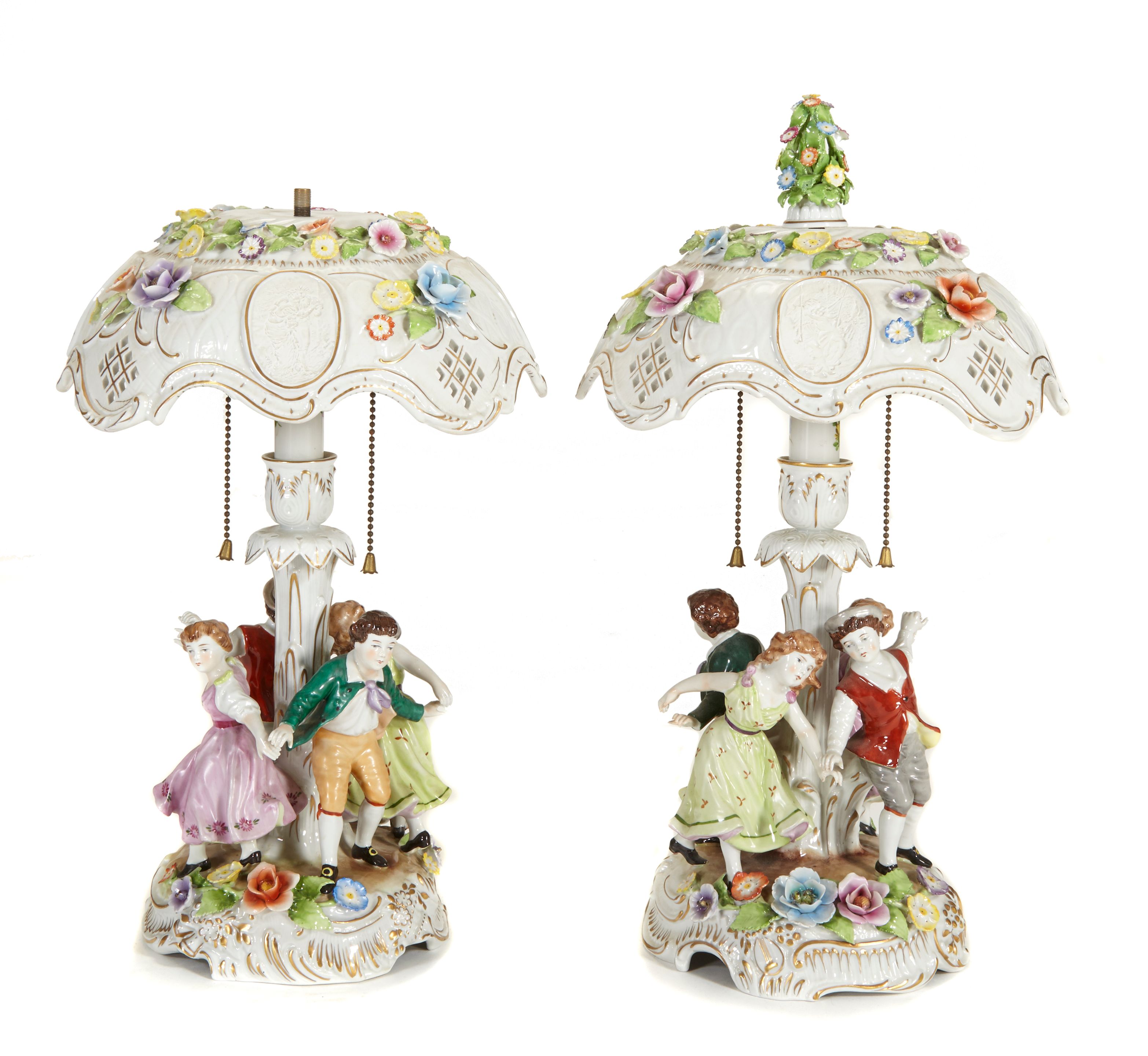 Bonhams : A pair of German porcelain figural table lamps with ...