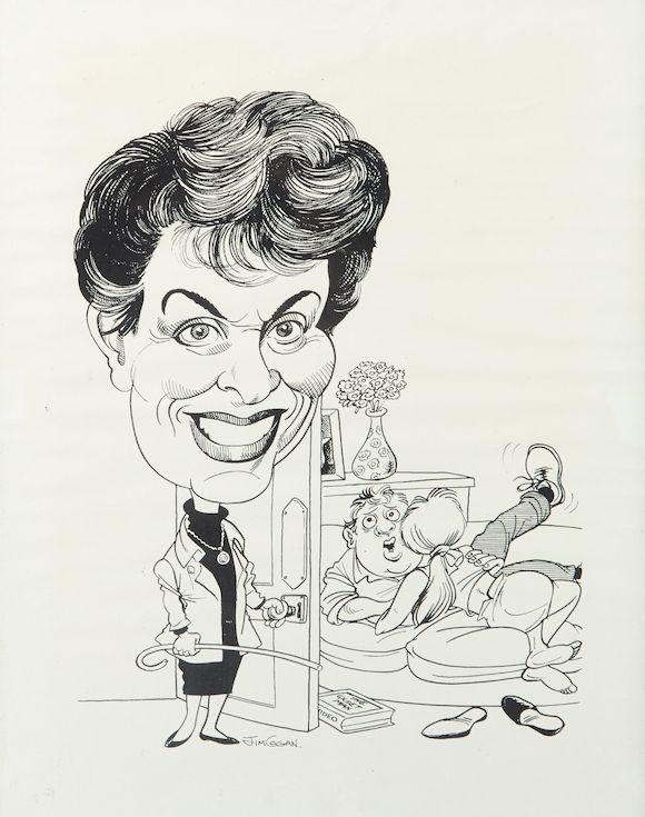 Bonhams : A group of three framed printed caricatures of Maureen O'Hara