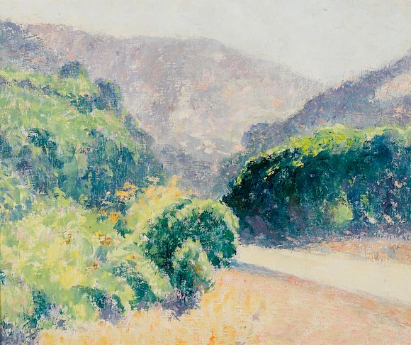 Bonhams : William Clapp (1879-1954) Spring landscape 15 x 18in overall ...