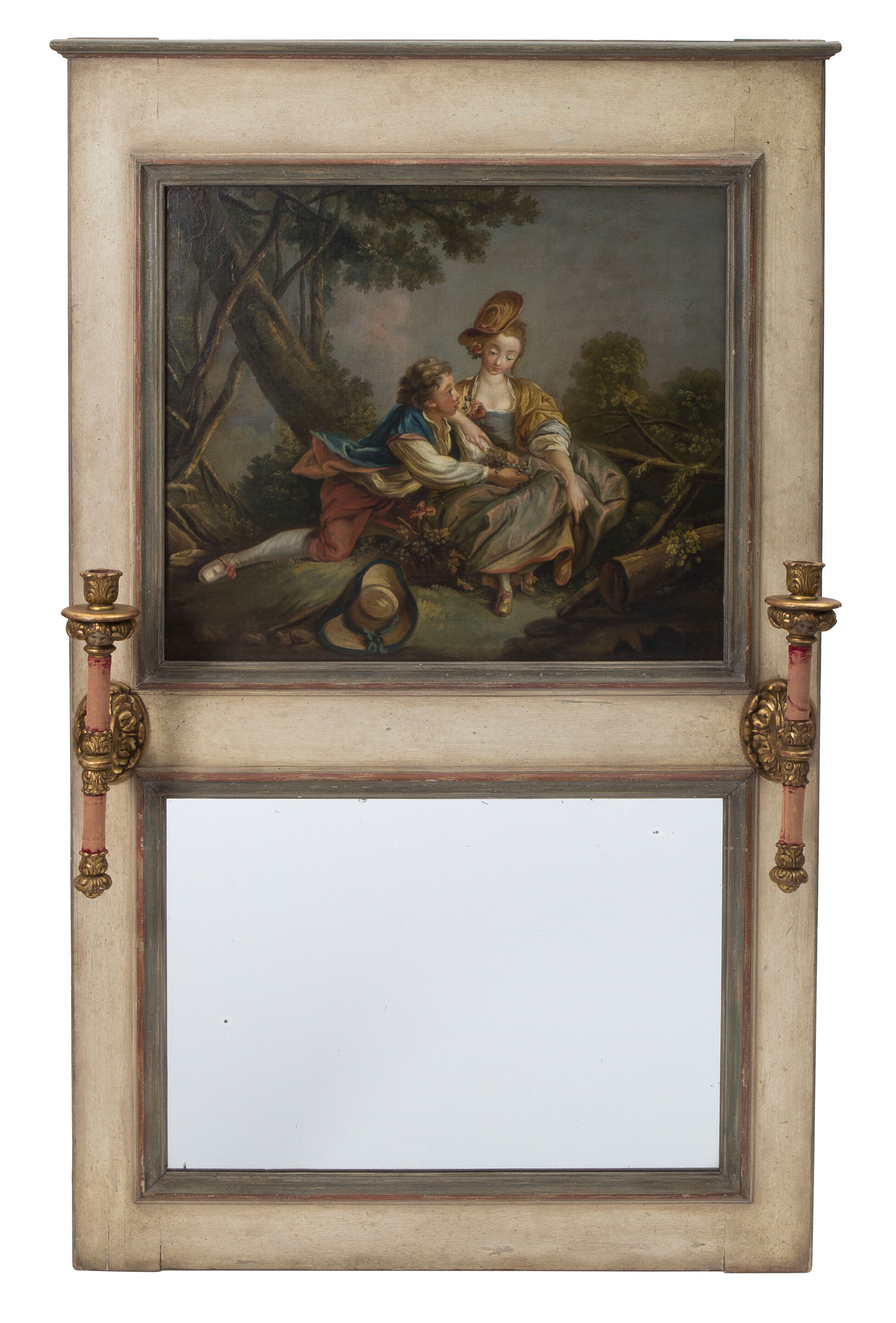 Bonhams : A Louis XVI style parcel gilt and paint decorated trumeau 19th century