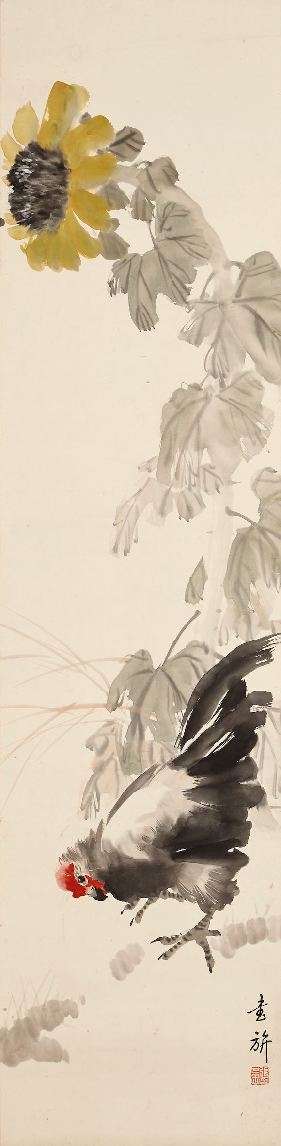 Bonhams : Attributed to Zhang Shuqi (1899-1956) Sunflower and Rooster