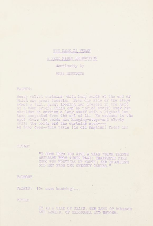 Bonhams : Bess Meredyth's continuity screenplay of Thy Name is Woman