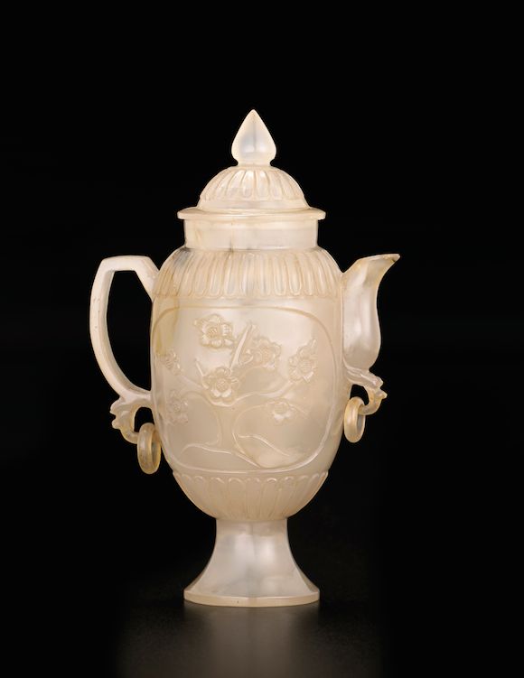 Bonhams : A carved agate lidded wine ewer 19th century