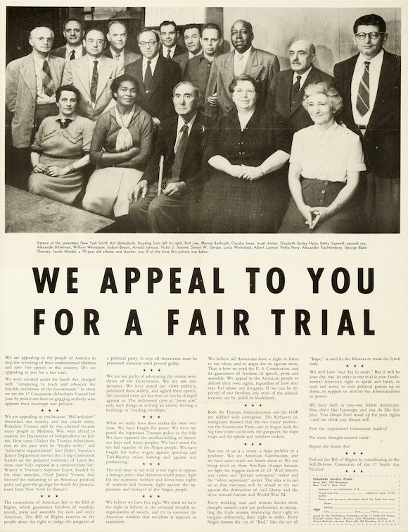 Bonhams : SMITH ACT DEFENDANTS. "We Appeal To You For A Fair Trial ...