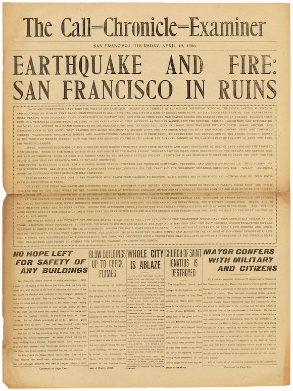 Bonhams : SAN FRANCISCO EARTHQUAKE. The Call=Chronical=Examiner. San ...