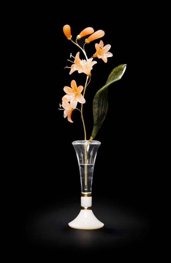 Bonhams : Orange Chalcedony, Nephrite and Kascholong Opal Flower Study ...