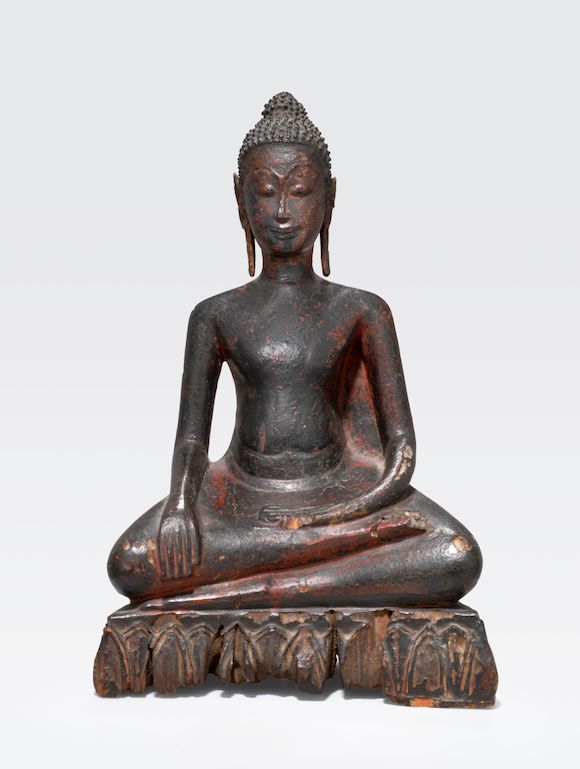 Bonhams : A lacquered wood figure of Buddha Northern Thailand ...