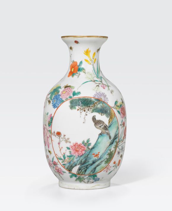 Bonhams : A famille rose enameled baluster vase Republic period