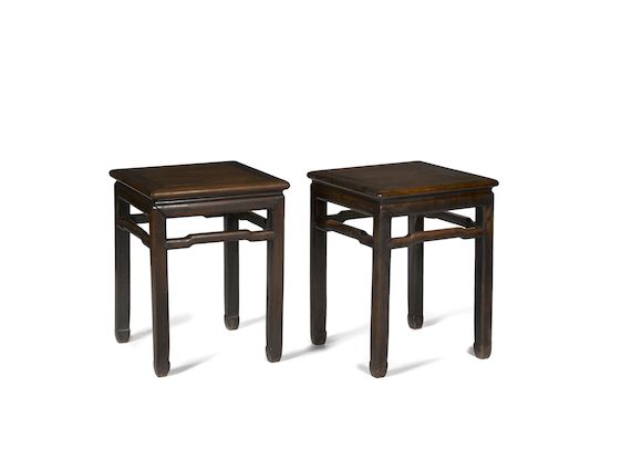 Bonhams : A pair of hongmu square stools 19th century