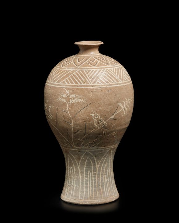 Bonhams : A buncheong stoneware maebyeong with inlaid decoration Joseon ...