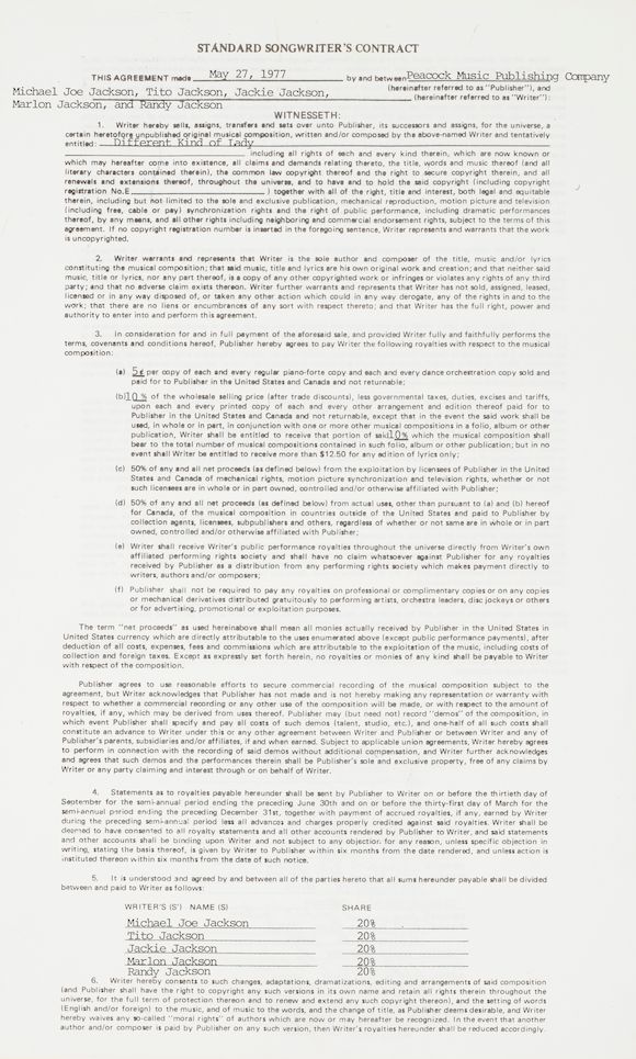 Bonhams : A Jackson 5 featuring Michael Jackson signed songwriting contract