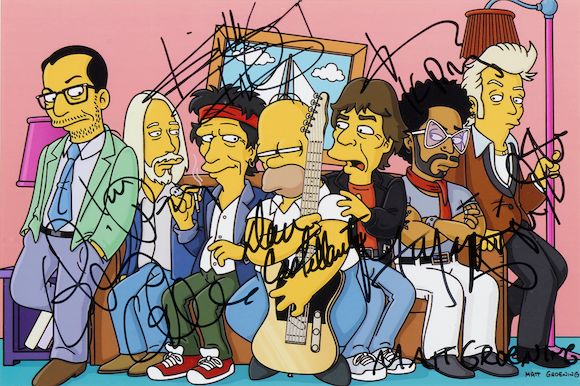 Bonhams : A The Simpsons print signed by Mick Jagger, Keith Richards ...