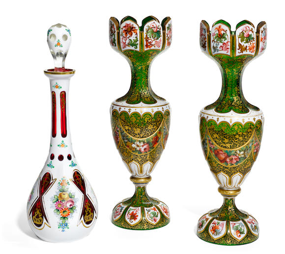 Bonhams Three Pieces Of Bohemian Overlay Glass Late 19th Century