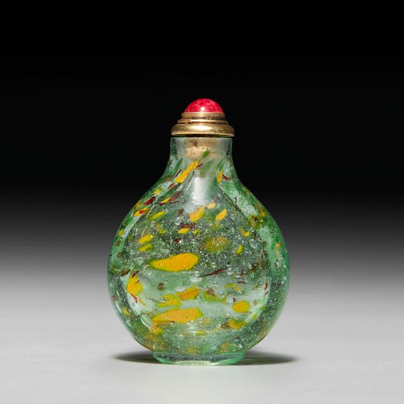 Bonhams : A red and ochre splashed glass snuff bottle 1730-1860