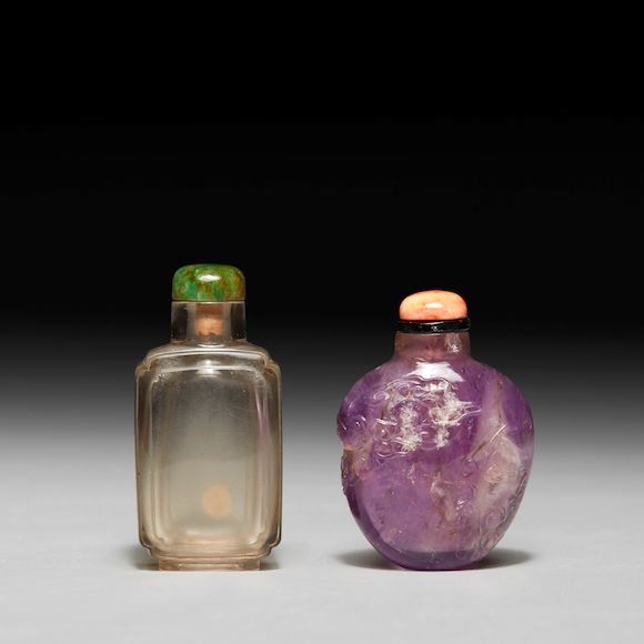 Bonhams : An amethyst snuff bottle and a smoky crystal snuff bottle ...