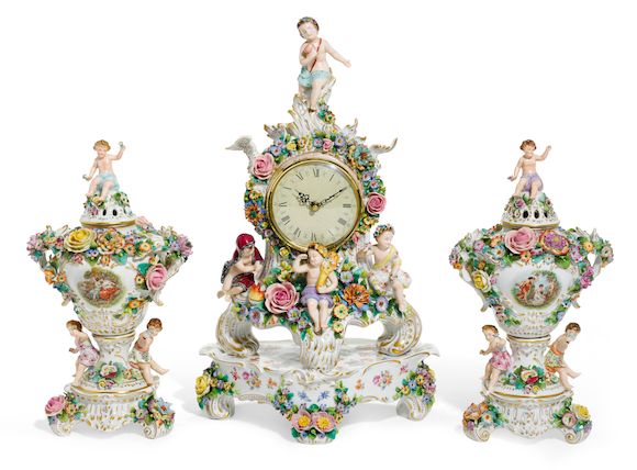 Bonhams : A German porcelain clock garniture early 20th century