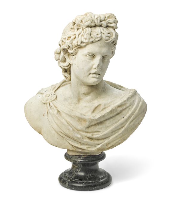 Bonhams : A Continental carved marble bust of the Apollo Belvedere 17th ...