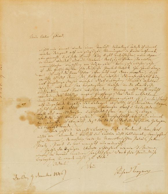 Bonhams : WAGNER, RICHARD. 1813-1883. Autograph Letter Signed ("Richard ...