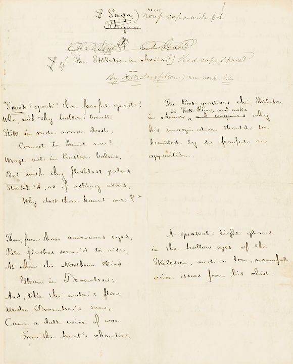 Bonhams : LONGFELLOW, HENRY WADSWORTH. 1807-1882. Autograph Manuscript ...
