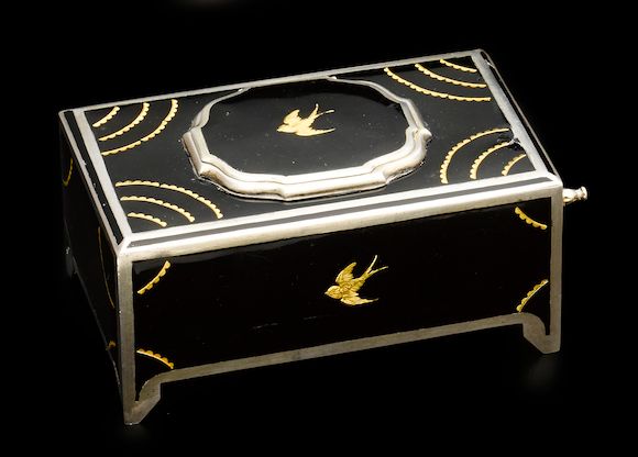 Bonhams : An Austrian 935 silver parcel-gilt and black enamel singing ...