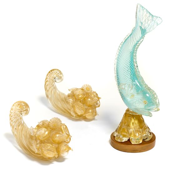 Bonhams : A pair of Murano glass cornucopia and a fish third quarter ...