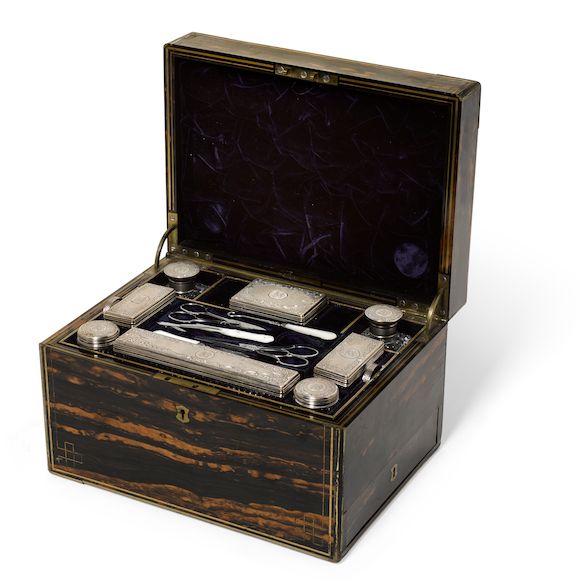 Bonhams : A Victorian brass-bound calamander, sterling silver and clear ...