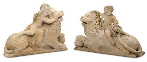 Bonhams : A pair of Italian Baroque carved limestone models of putti on ...