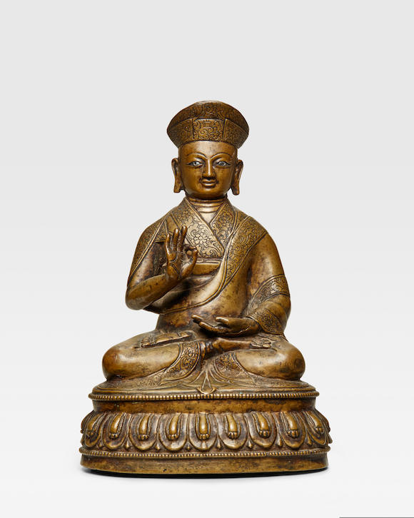 Bonhams A Silver Inlaid Brass Alloy Figure Of A Kagyu Lama Central