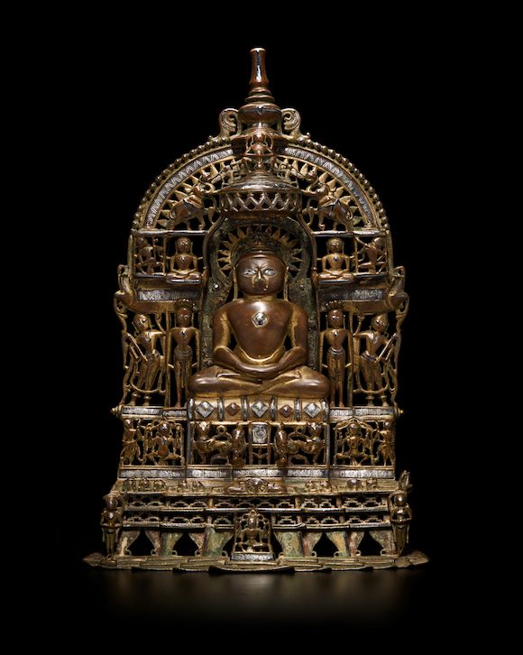 Bonhams : A LARGE SILVER AND COPPER INLAID BRASS SHRINE TO SUMATINATHA ...