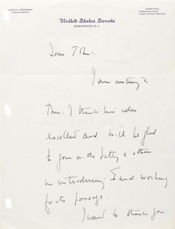 Bonhams : KENNEDY, JOHN FITZGERALD. Autograph Letter Signed ("Jack"), 2 ...
