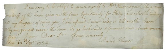 Bonhams : HUME, DAVID. 1711-1776. Autograph Note Signed ("David Hume ...
