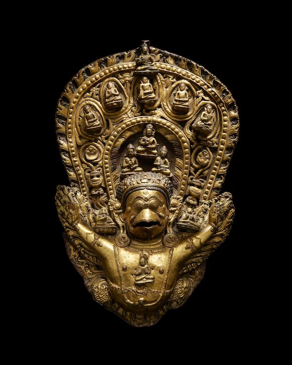 Bonhams : A GILT COPPER ALLOY REPOUSSÉ PLAQUE OF GARUDA TIBET, 16TH CENTURY