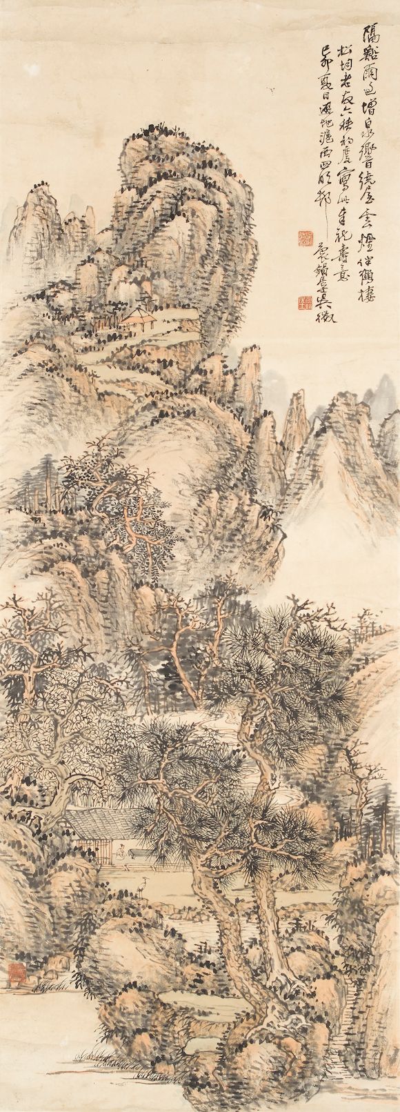 Bonhams : Wu Zheng (1878-1949) Landscape with Pine and Crane